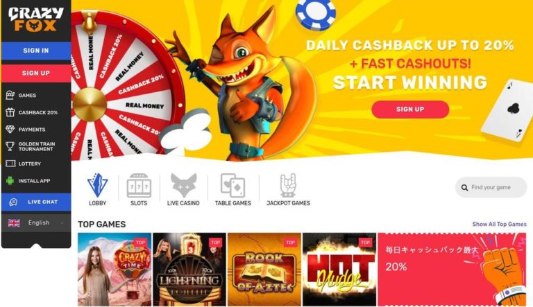 Crazy Fox Casino anmeldelse – Få 10-20% cash-back hver dag